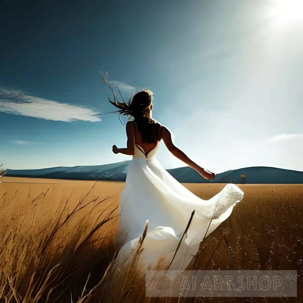 woman, white dress, running, freedom, field, liberation, courage, h...