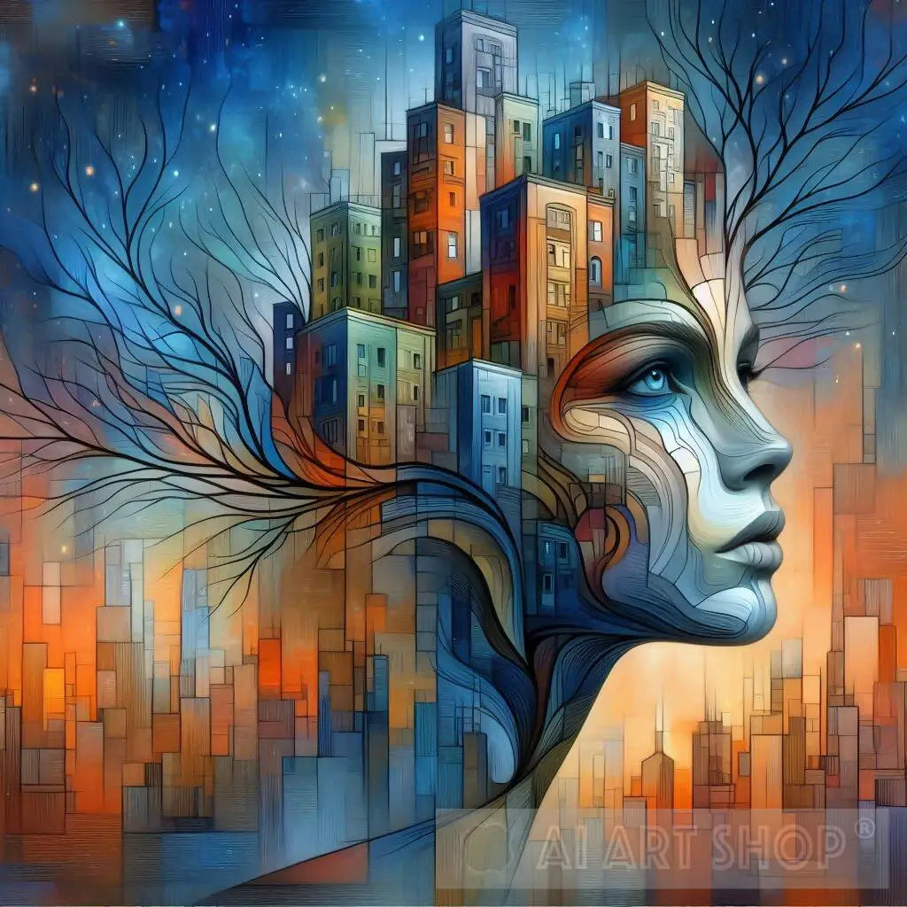 Woman's tree face artwork