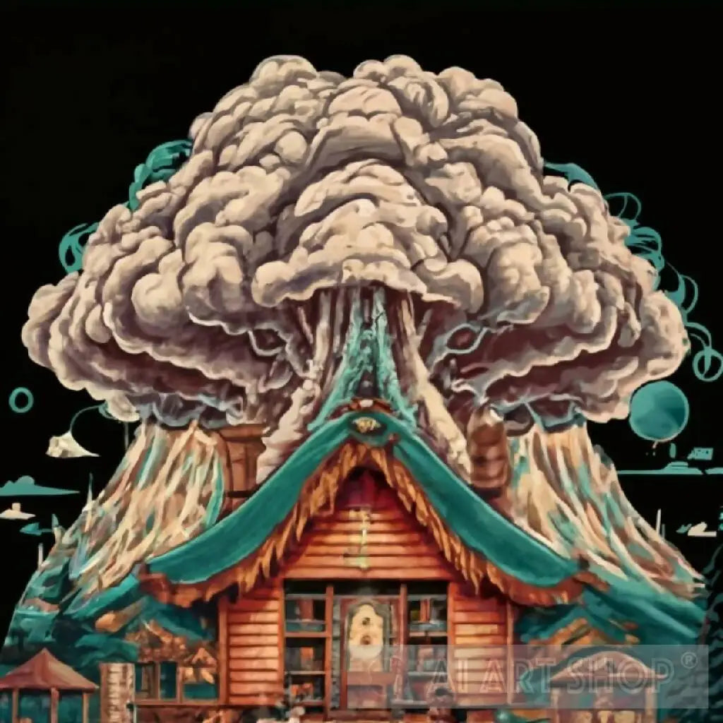 atomic explosion .Wooden hut. nature