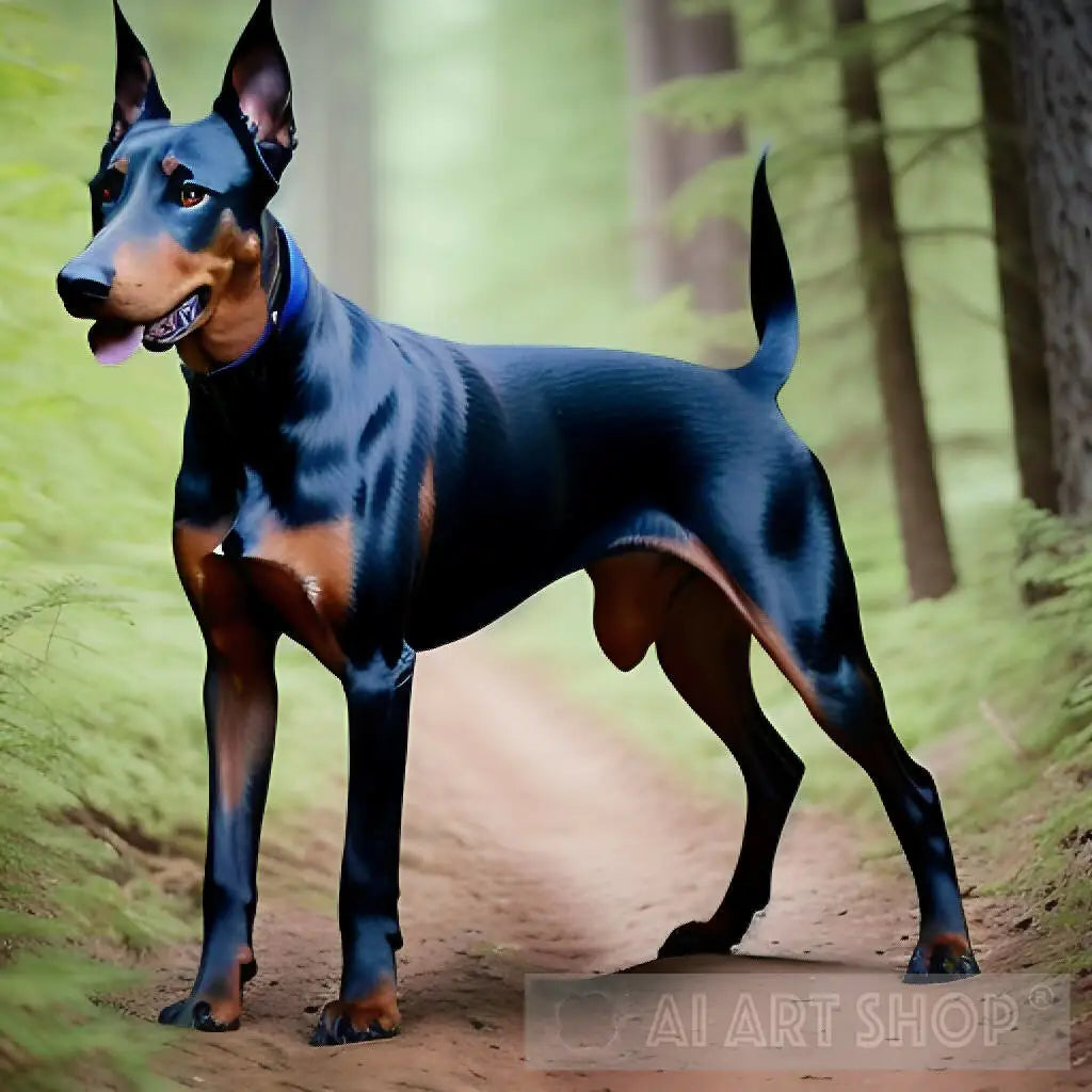 Serene landscape dog doberman woodlands