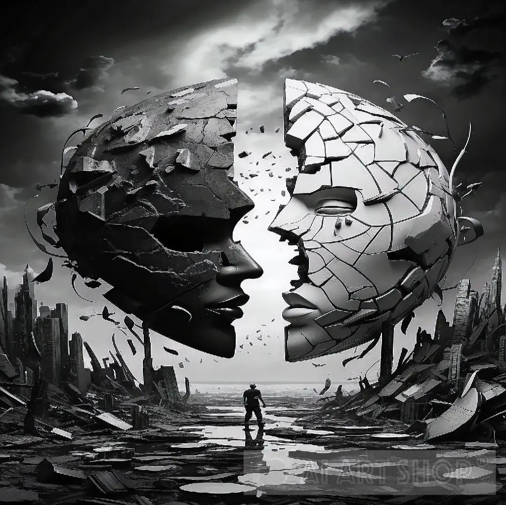 Abstract+Black+and+White+Art+Print+Paradox Intriguing+World+Split+i...