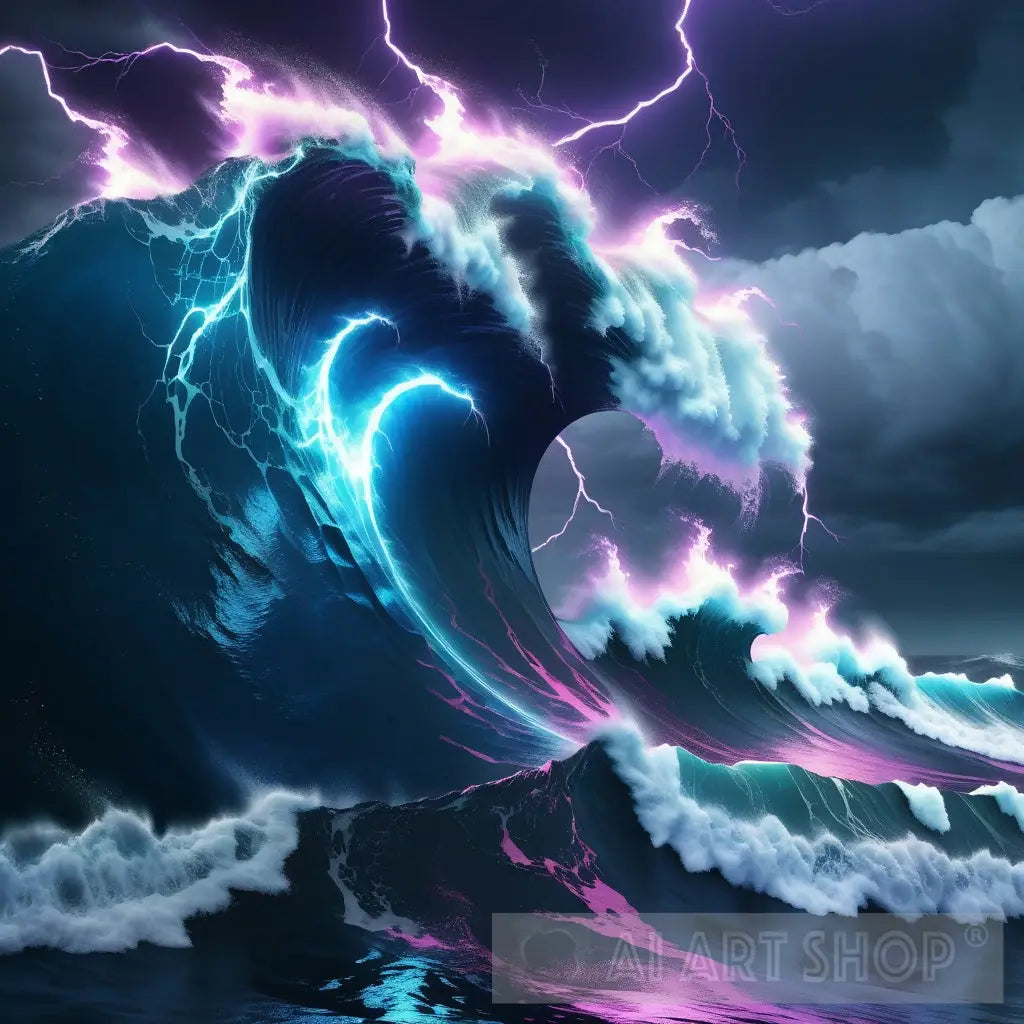 Waves, ocean, tsunami, lightning, electric, thunder, storm, ocean,