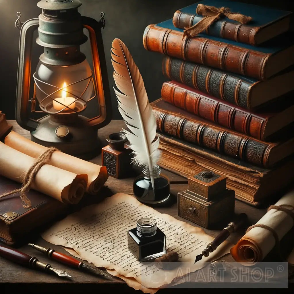 Still Life Art - Writer's Retreat: Tales by Lamplight