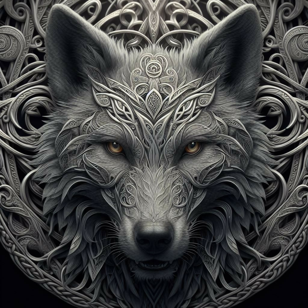 Runic Howl – AI-Generated Ornate Wolf Art