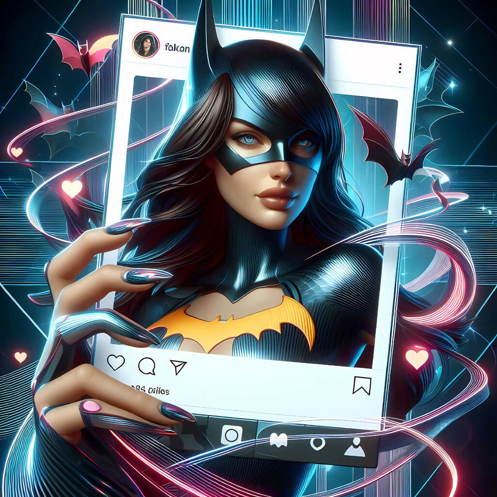 Batgirl Pop Art – AI Digital Illustration of Superhero Meets Social...