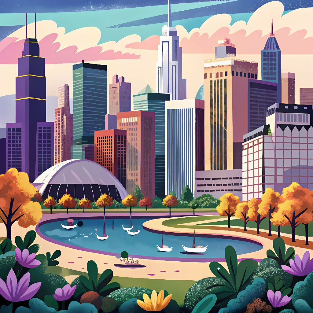 Cityscape with Park and Lake