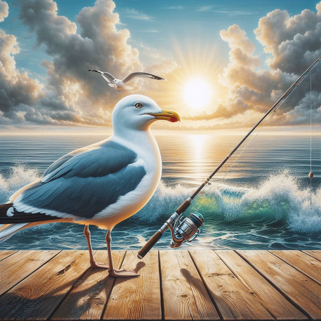 Seagull Fishing on a Dock