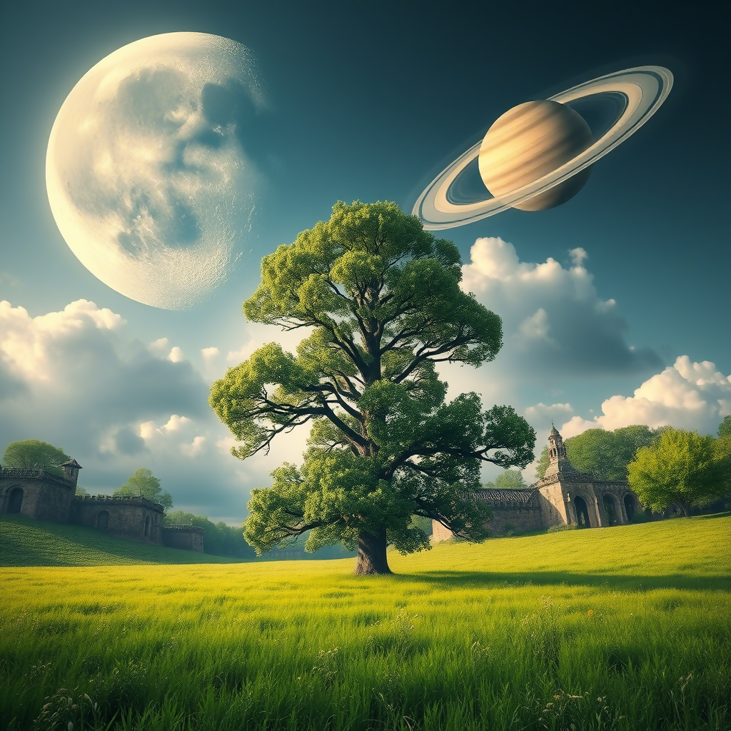 Whispers of the Cosmos: A Tree in a Magical Field