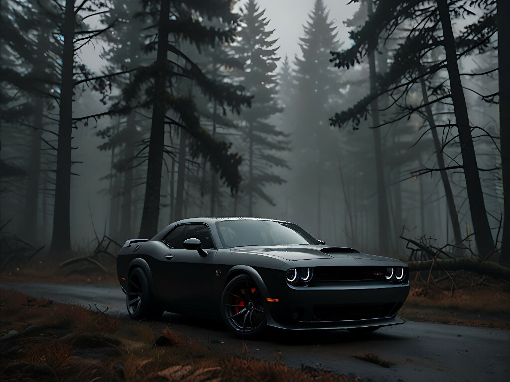 Dodge Challenger SRT Hellcat * Muscle car * Black * Forest * Fog