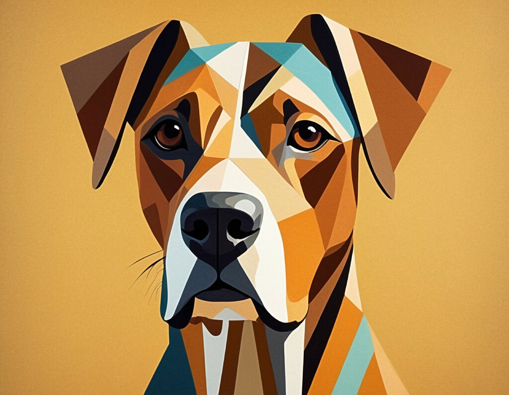 A cubist brown dog slightly sad