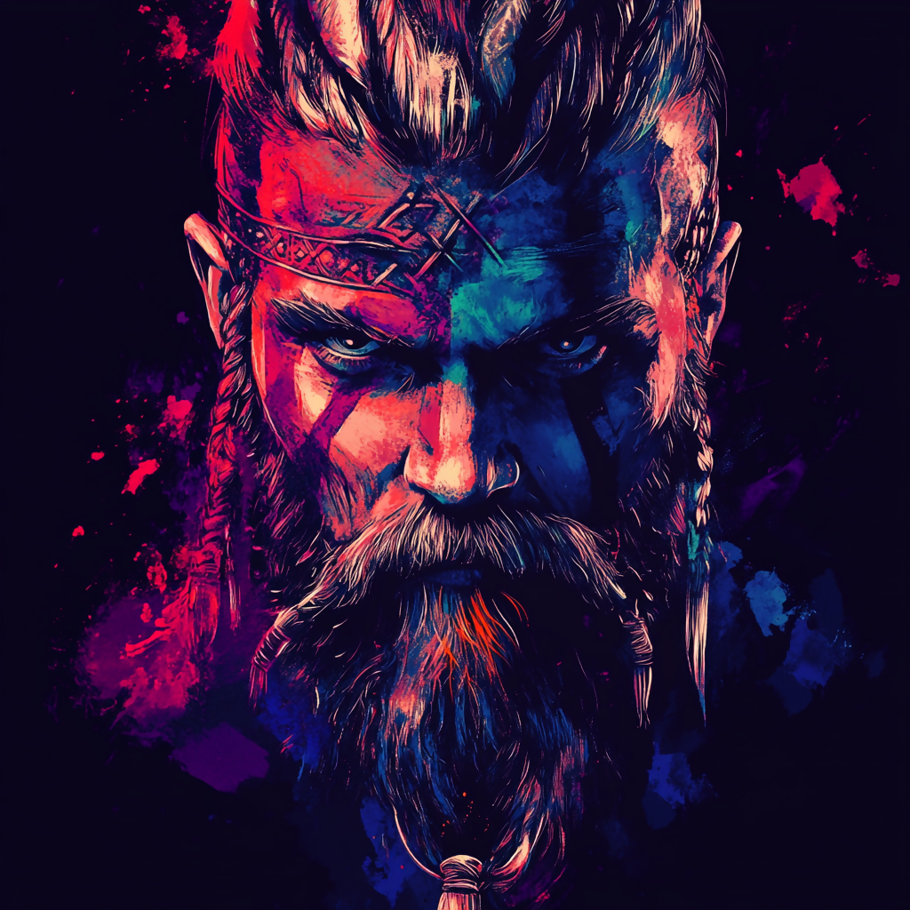 Neon, Neon Viking, Neon Art, Neon Ink, Viking, Warrior, Portrait