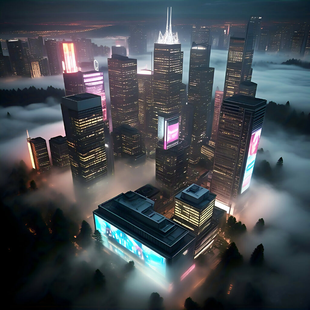 Cyber Mist Metropolis – Futuristic Urban Skyline | AI Architecture Art