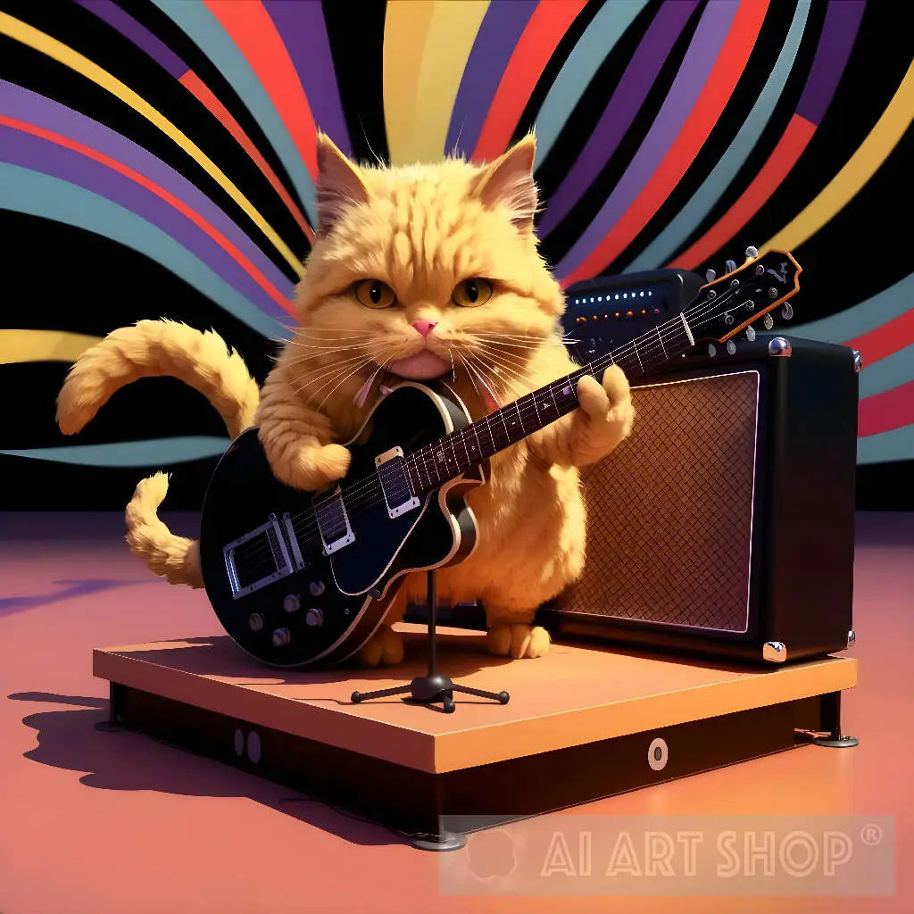 yellow stuffed cat with a guitar ai art