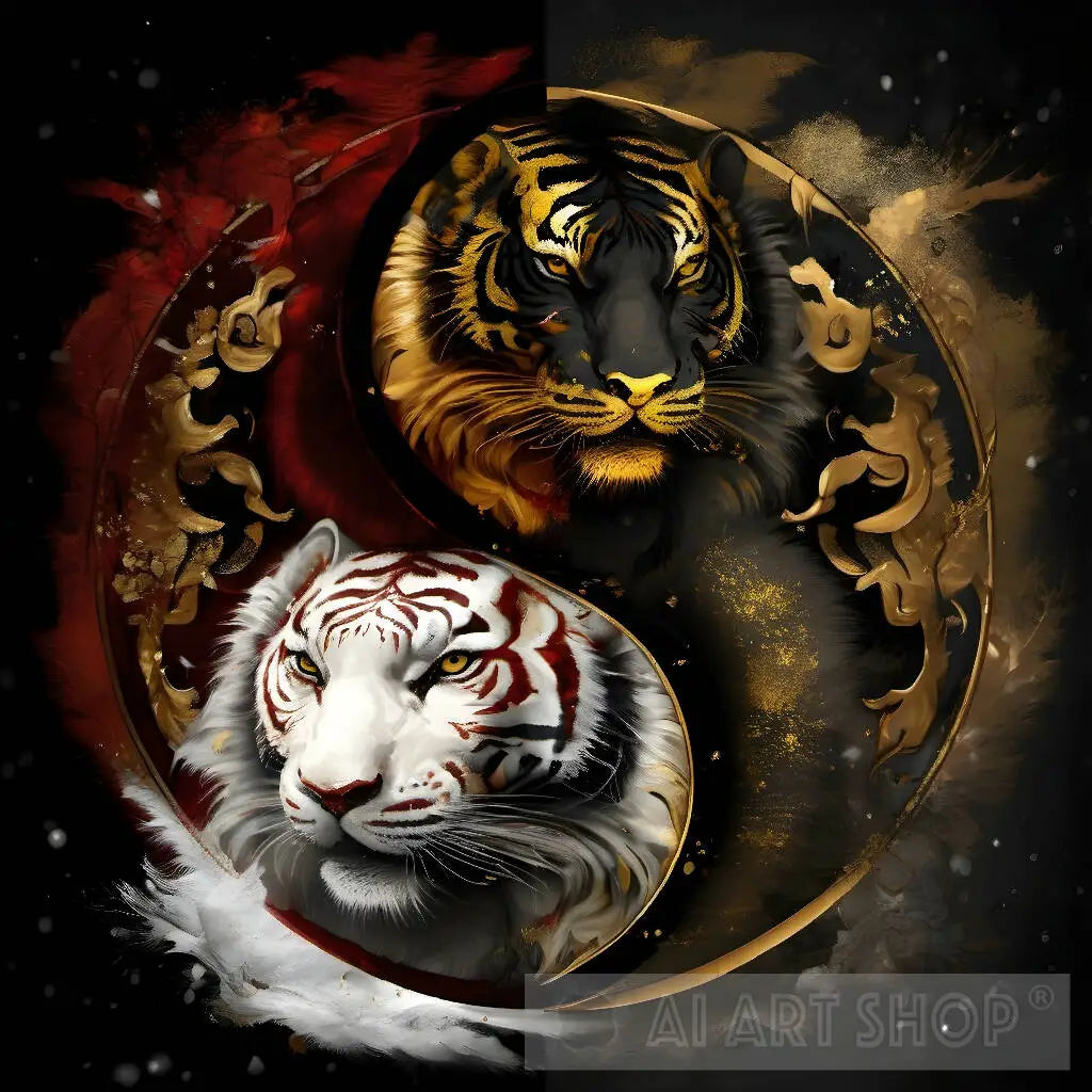 Yin Yang Tiger, Wildlife Art, Symbolic Wall Decor, Strength and Ser...