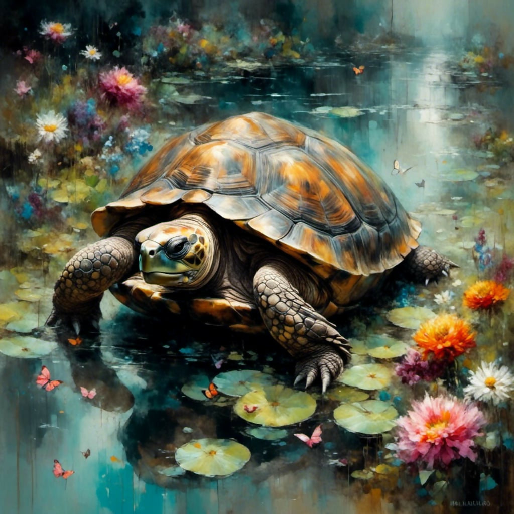 Tortoise In A Pond WALL ART