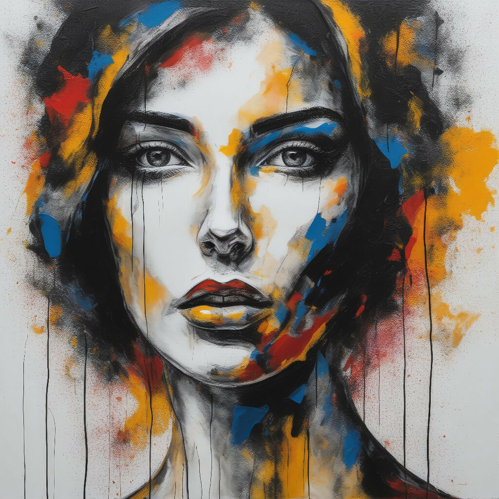 Abstract Expressionist Portrait – Bold Female Face with Vibrant Colors