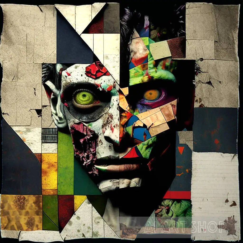 Zombie Mosaic - Surreal Decay Abstract AI Artwork for Sale