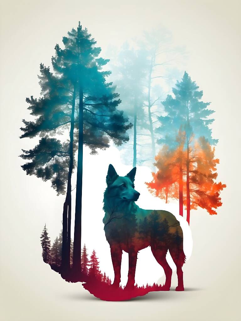 Wolf In The Forest, Wildlife Art, Nature Painting, Forest Scene, Wo...