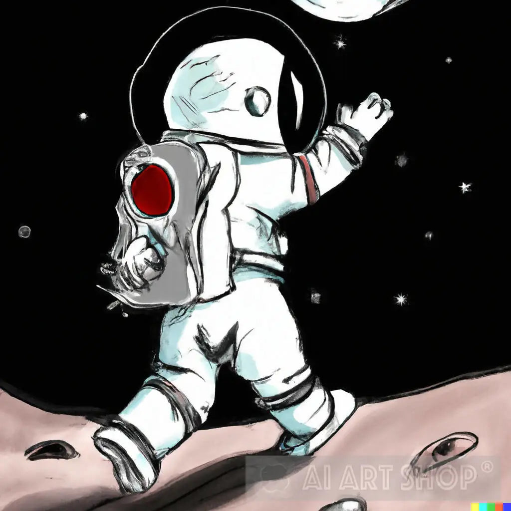 astronaut cartoon walking on the moon