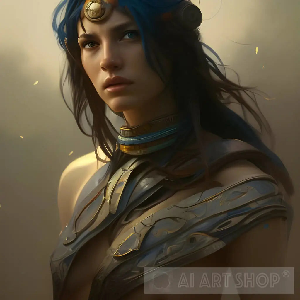 warrior, woman, blue hair