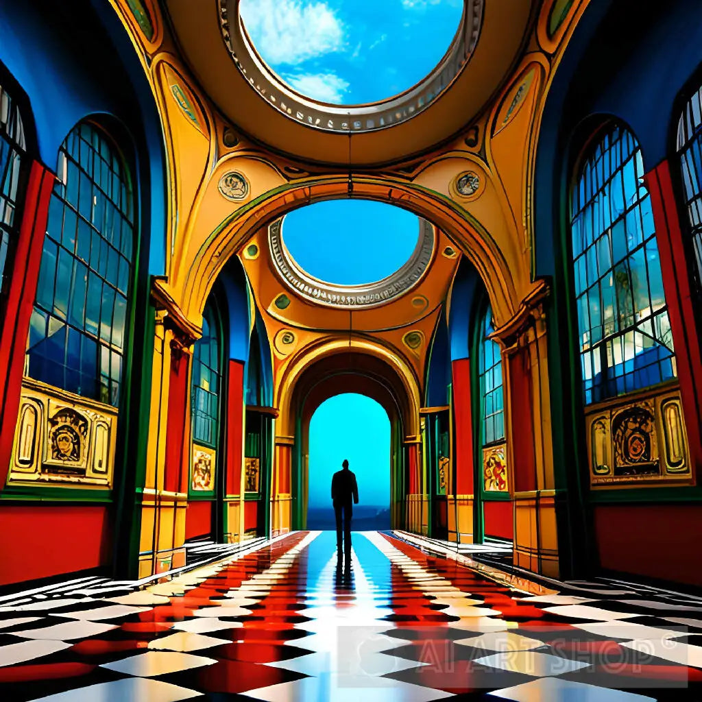 surreal, image, Dali, Magritte, hallway, sky, windows, perception,