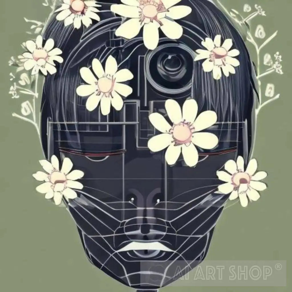 Female Cyborg With Flowers