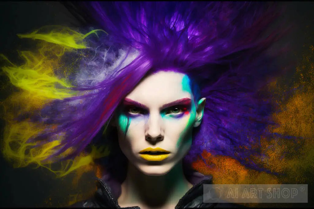 A beautiful woman with a flamboyant purple hairstyle, generative ai