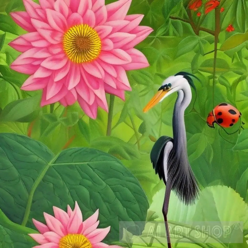 Heron; jungle; ladybug