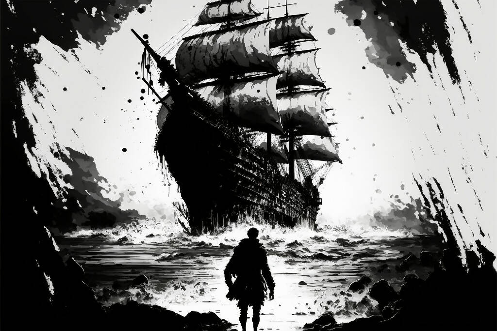 ink drawing, black white, AI art, impressionist art, 16th century S...