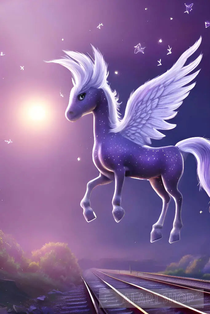 Pegasus above train tracks