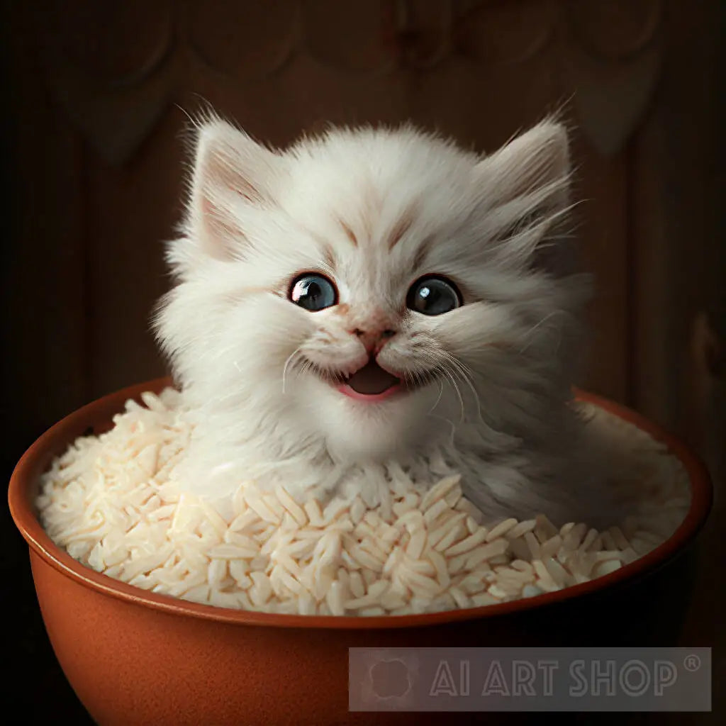 Radiant Whiskers: A Highly Defined Portrait of Kitten in Rice