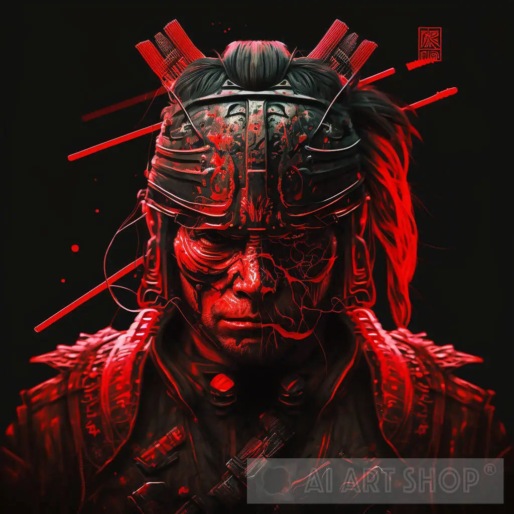 Red Samurai Cracked Face (High Quality)