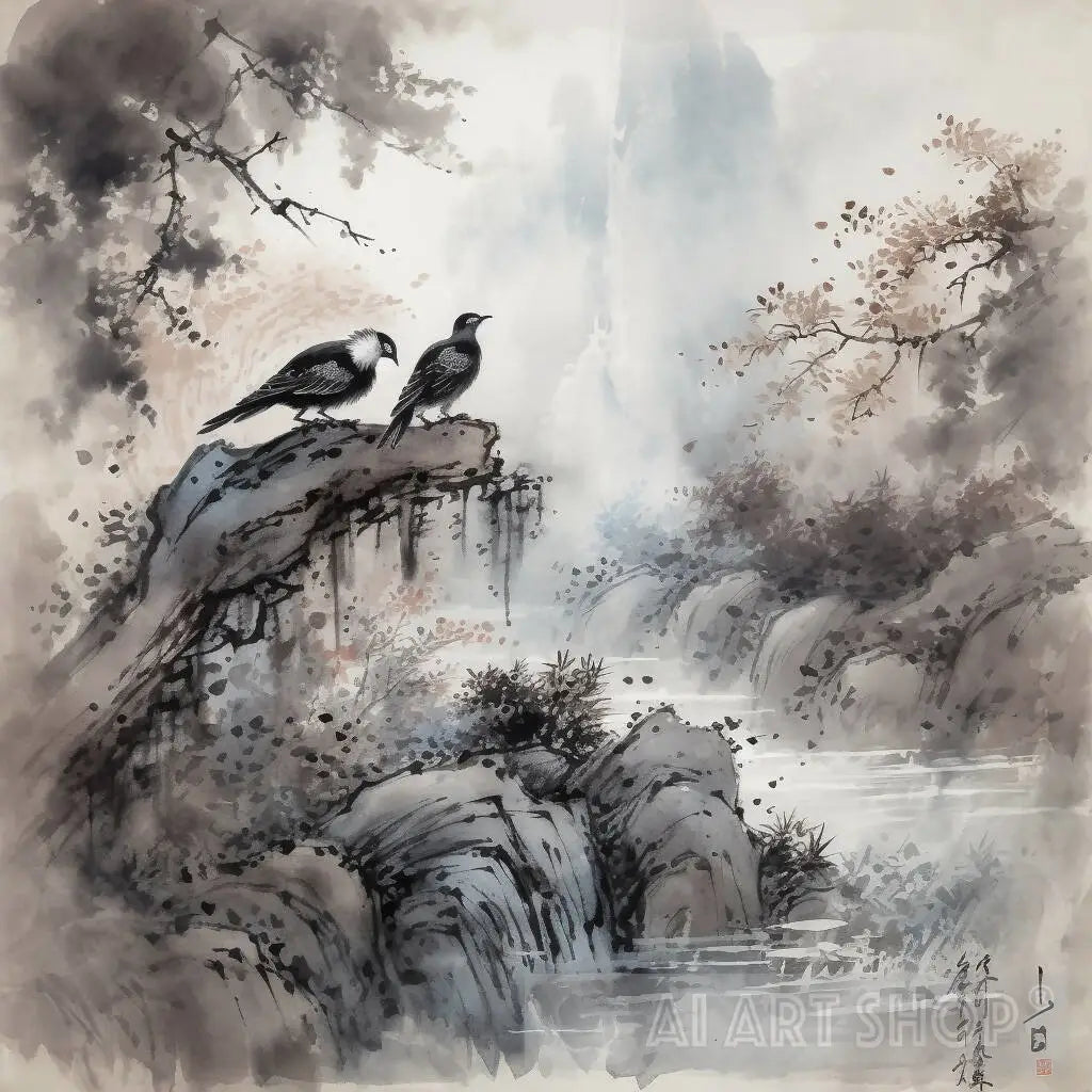 Romantic Bird Ink Paint