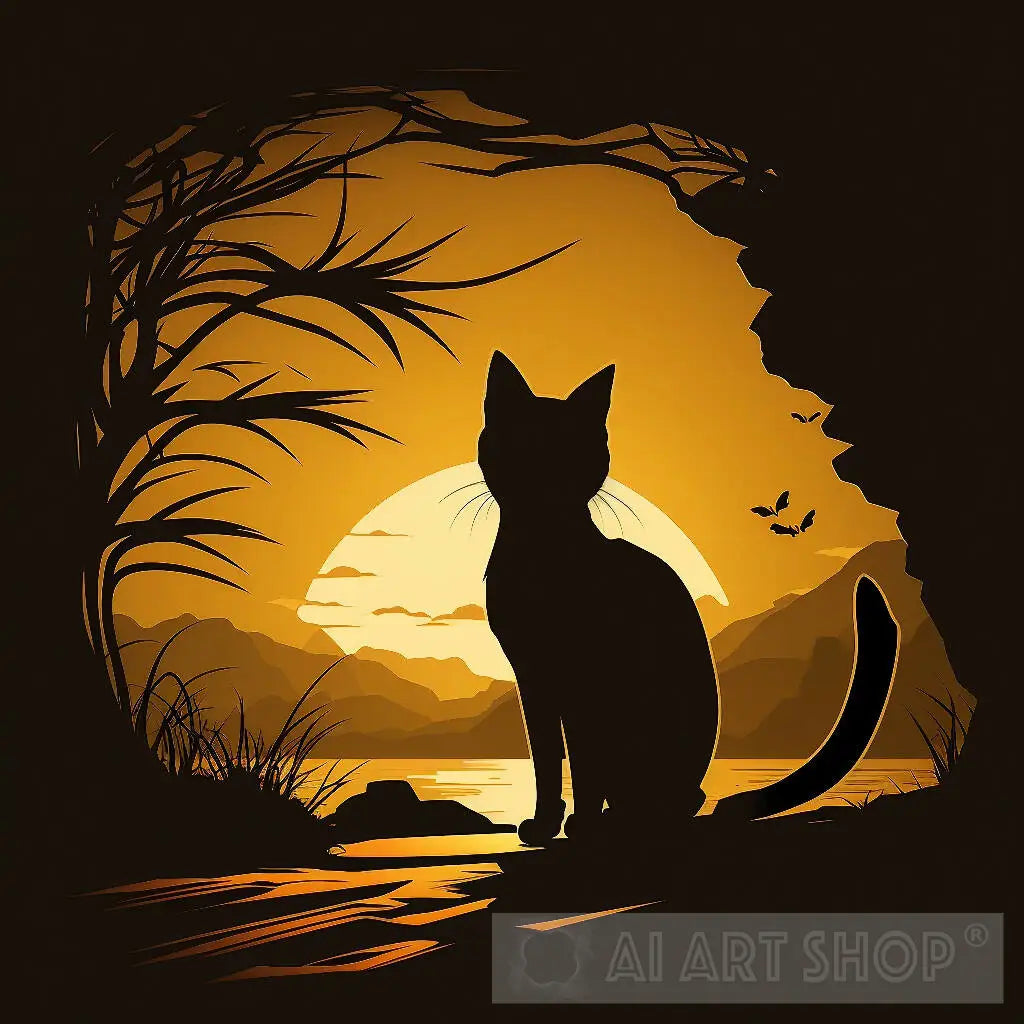 cat, feline, sunset, silhouette