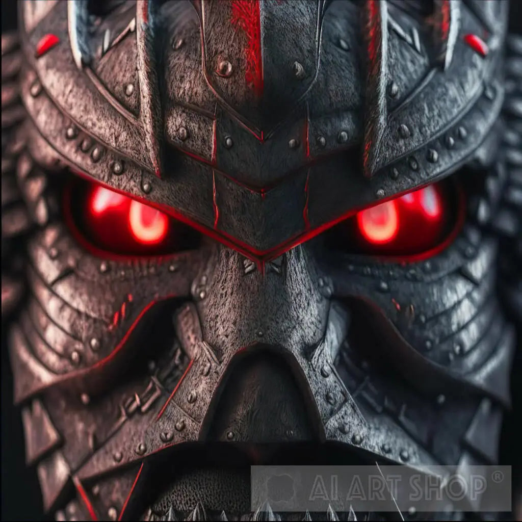 The head of a medieval knight with bloody eyes