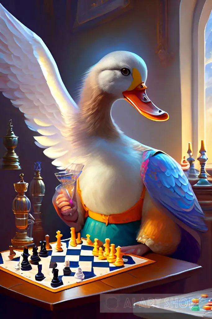 Chess, angelic wings, duck
