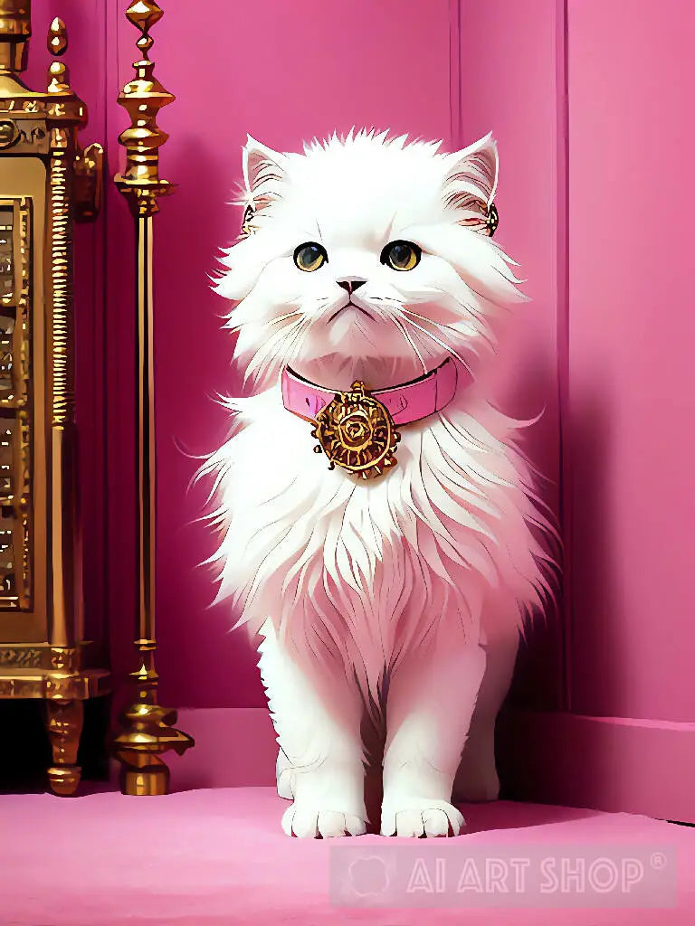 White Kitty Cat in Pink Room