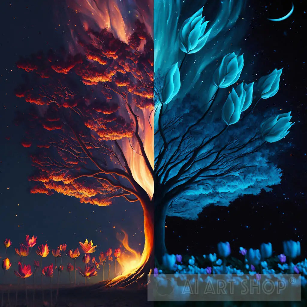 Blue and Red flamed tree